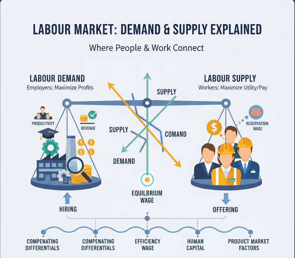 Functioning of Labour Market: Demand and Supply Explained - The Learn Notes