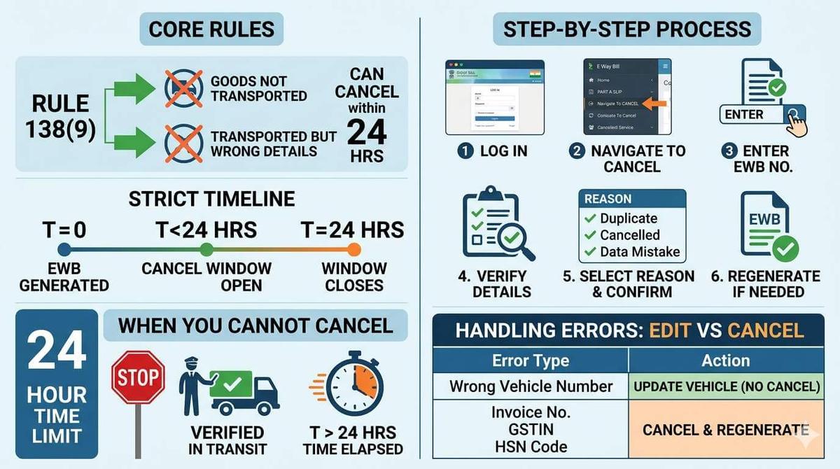 E-Way Bill Cancellation: Rules, Time & Corrections - The Learn Notes