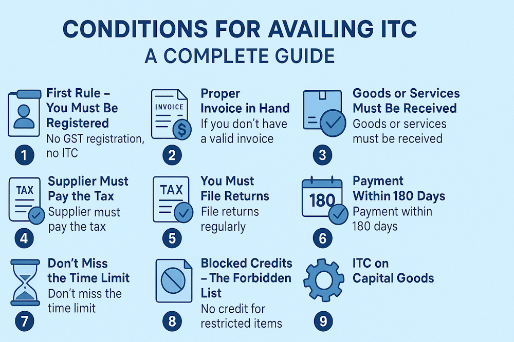 Conditions to Claim ITC in GST: Rules & Examples Guide - The Learn Notes